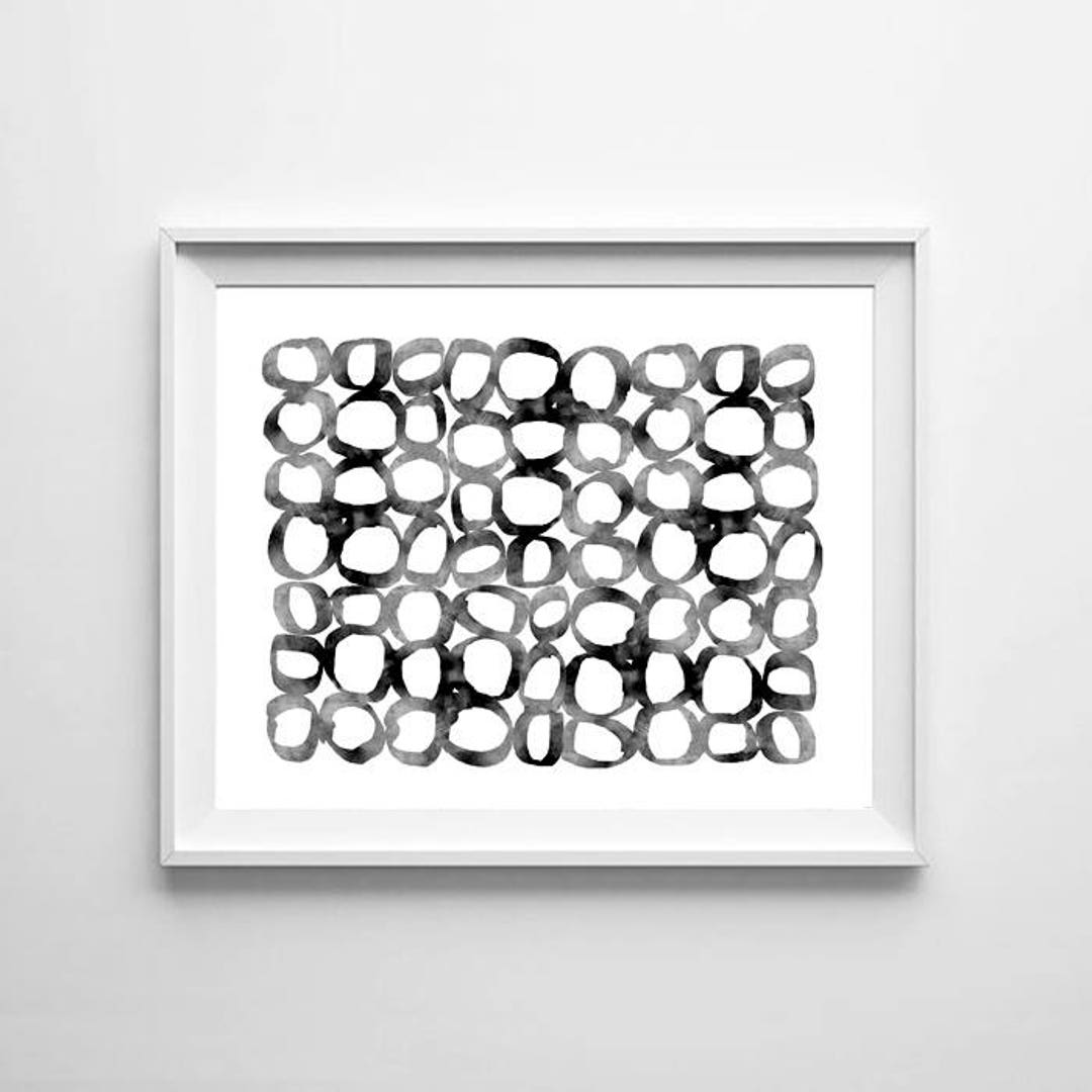 Abstract Watercolor Painting Black Circles Loops Minimalist Art ...