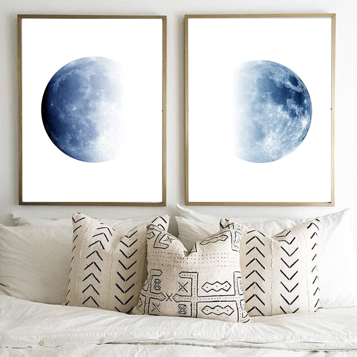 Moon Prints Set Indigo Blue Wall Art Lunar Phases Large | Etsy