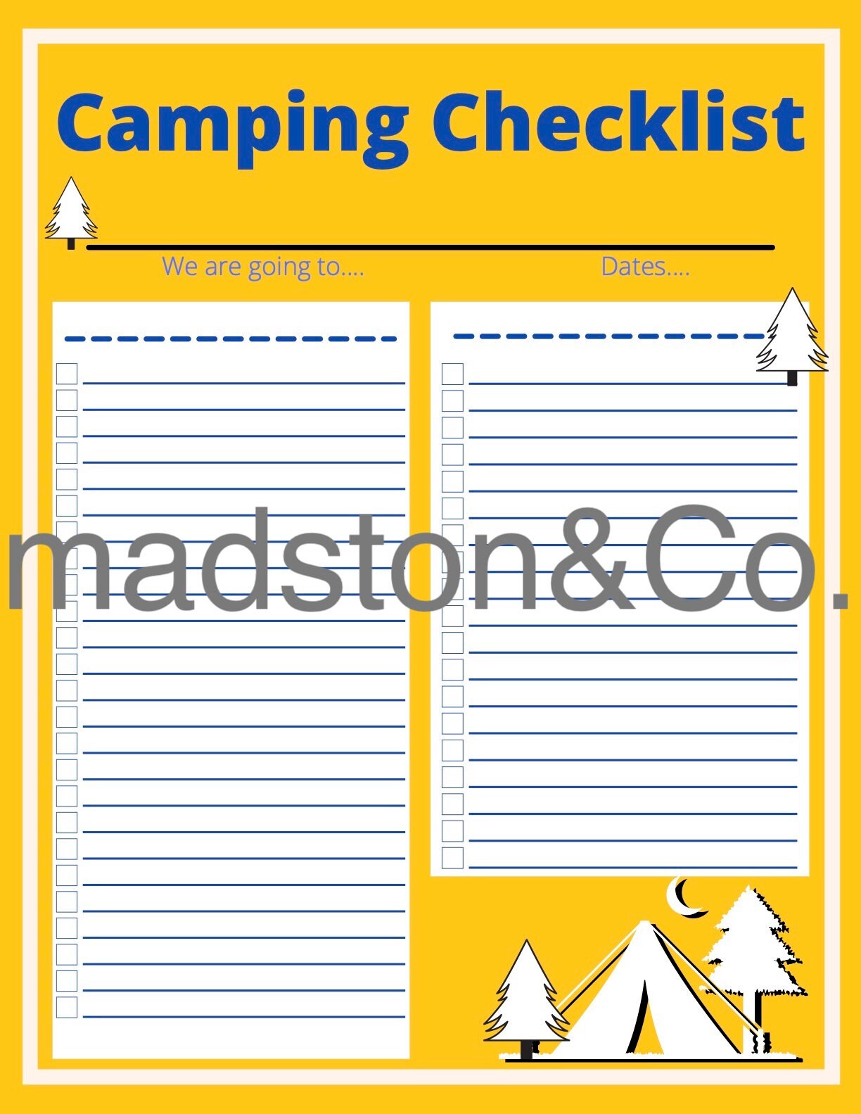 Printable Camping Checklist | Yellow Camping Checklist | RV | Travel ...