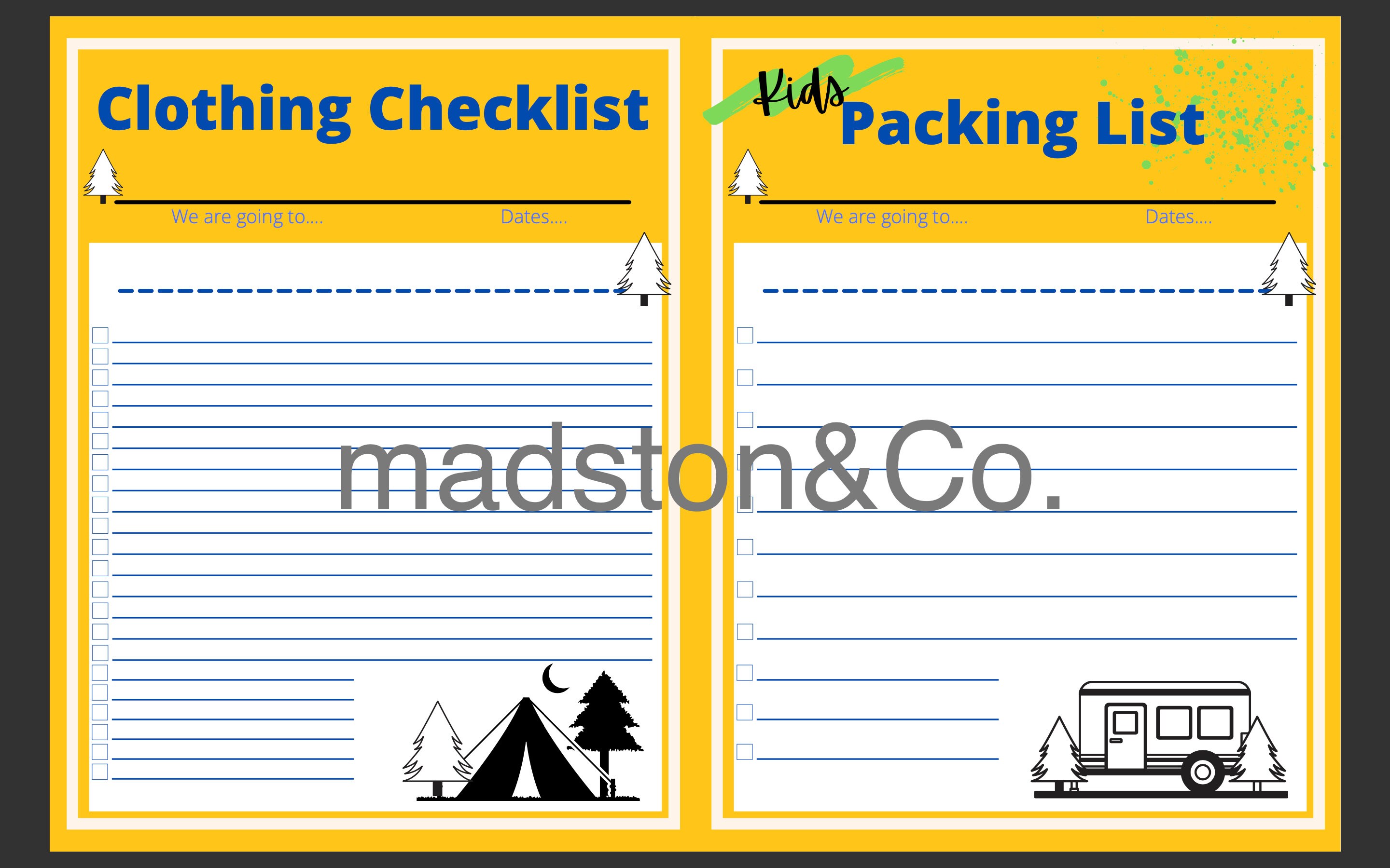 Printable Camping Checklist | Yellow Camping Checklist | RV | Travel ...