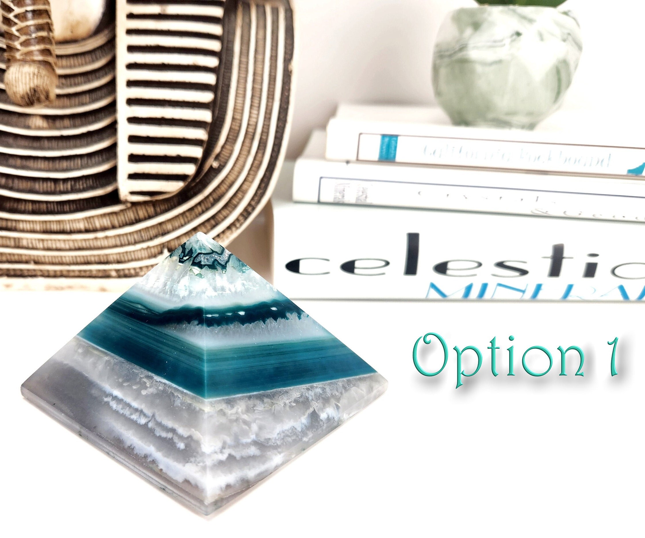 Teal blue-green Banded Agate Pyramid - Etsy