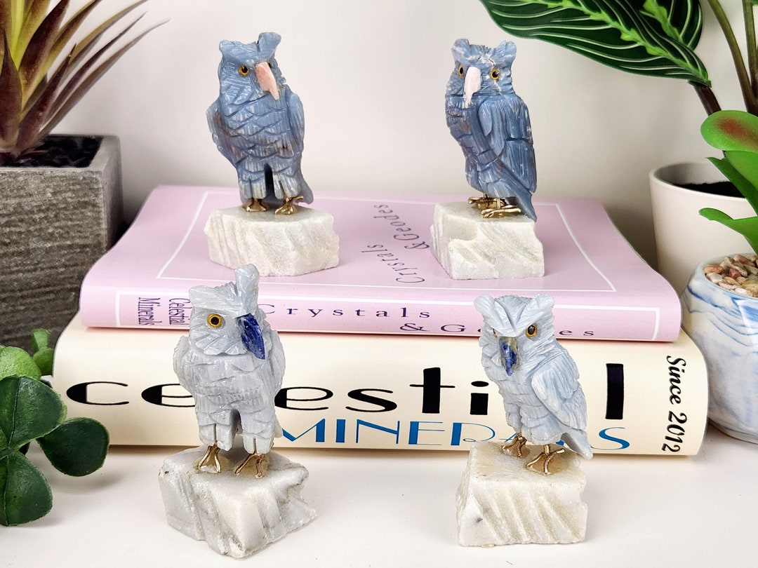 Angelite Mini Owl Stone Bird Crystal Carving - Etsy