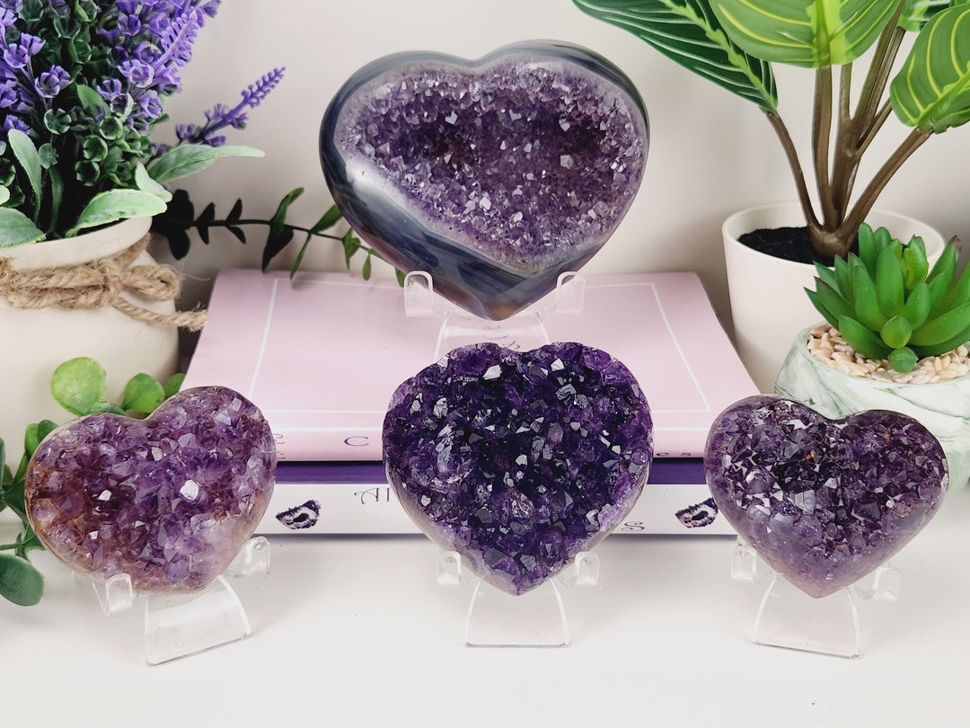 Amethyst Crystal Heart W/ Free Stand - Etsy