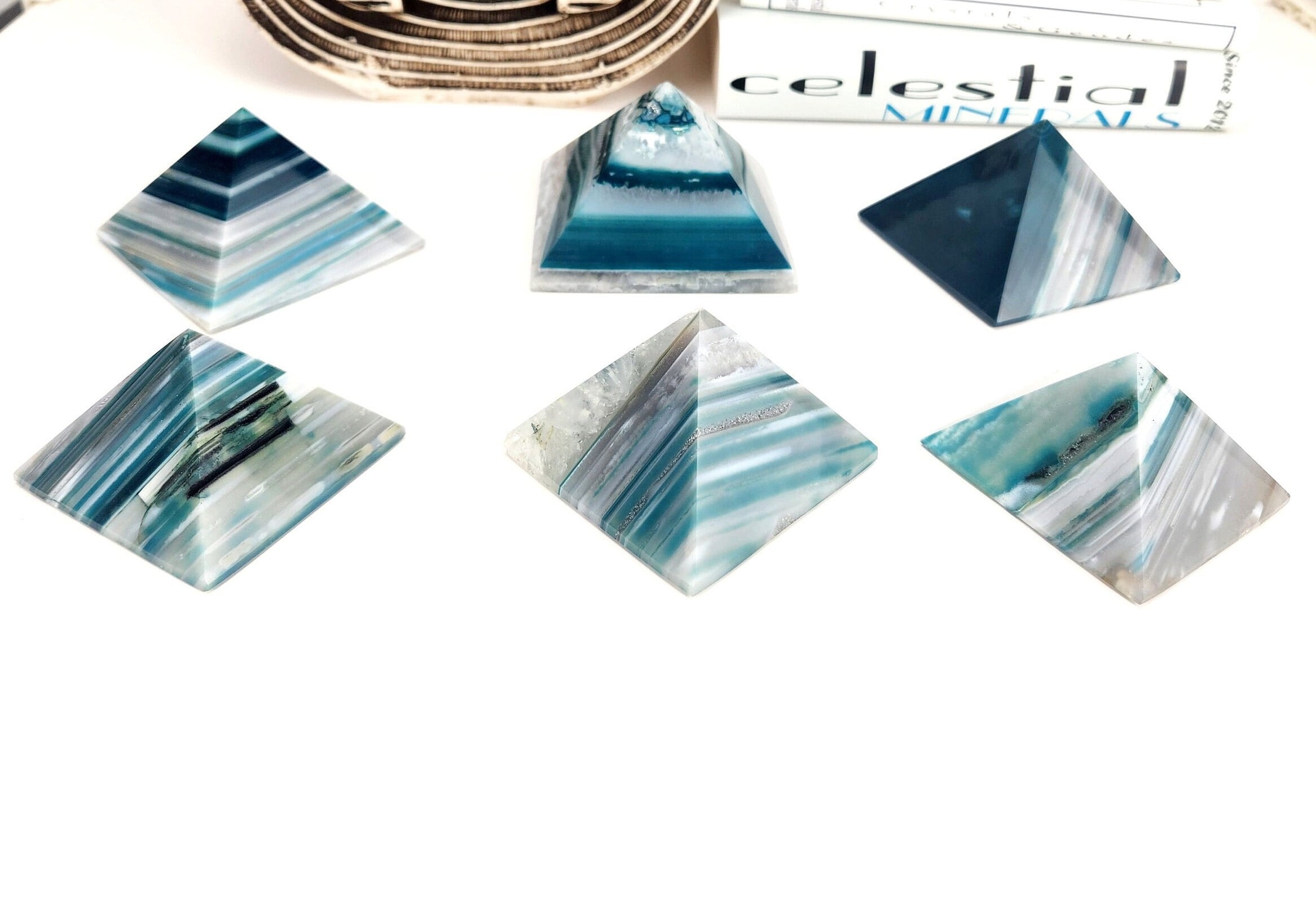 Teal blue-green Banded Agate Pyramid - Etsy