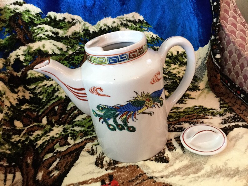 Asian Phoenix Dragon Porcelain Teapot - Etsy