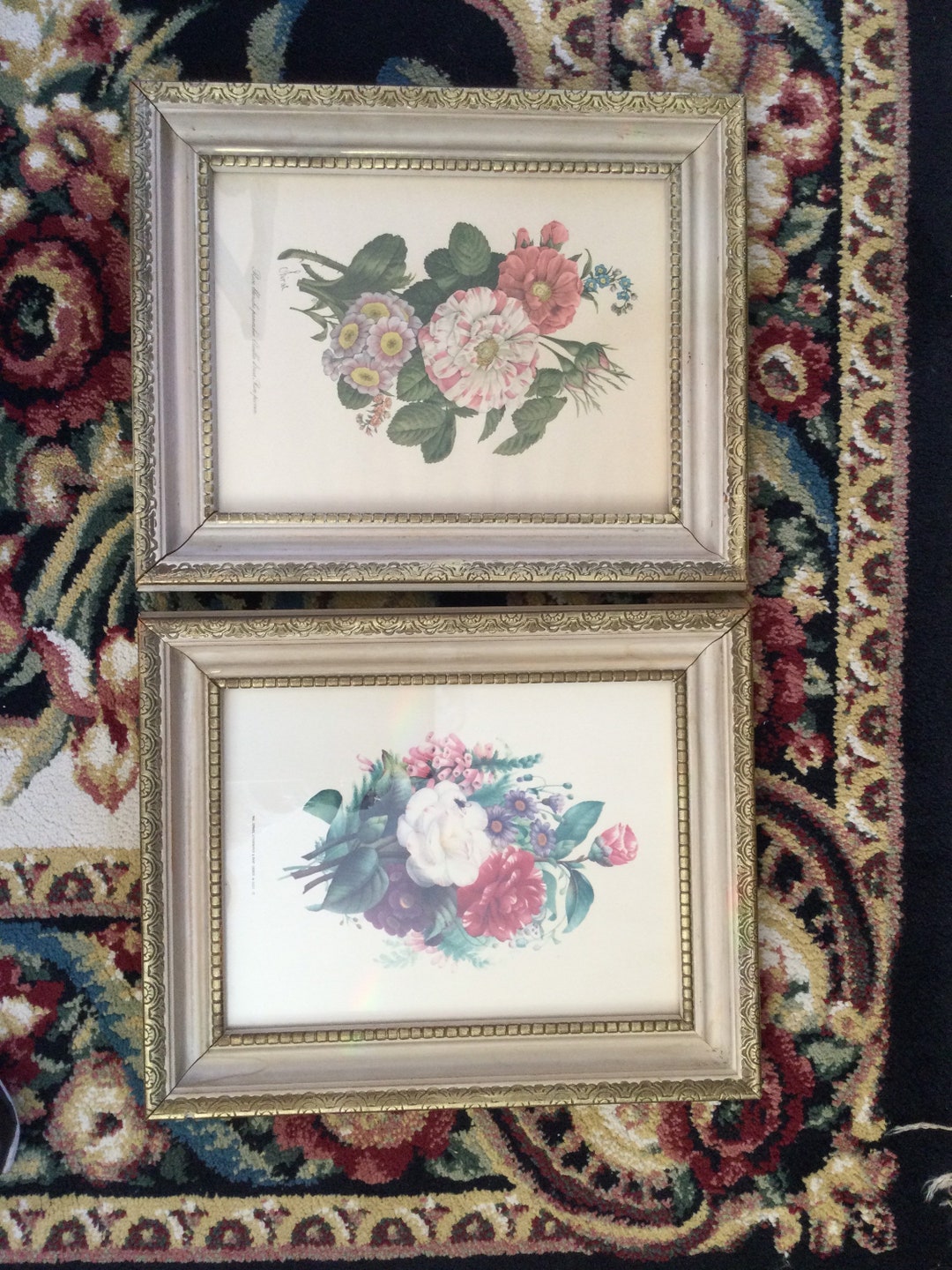 Pair Victorian Flower Prints Gold Accents Vintage - Etsy