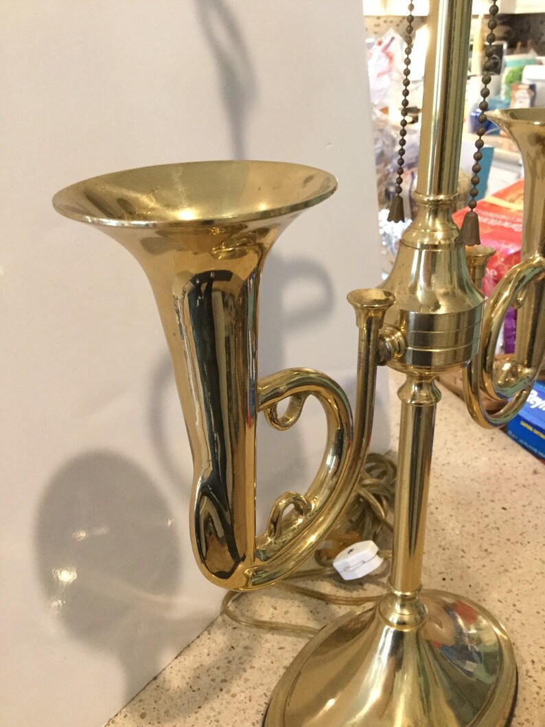 Vintage Solid Brass French Horn Lamp - Etsy