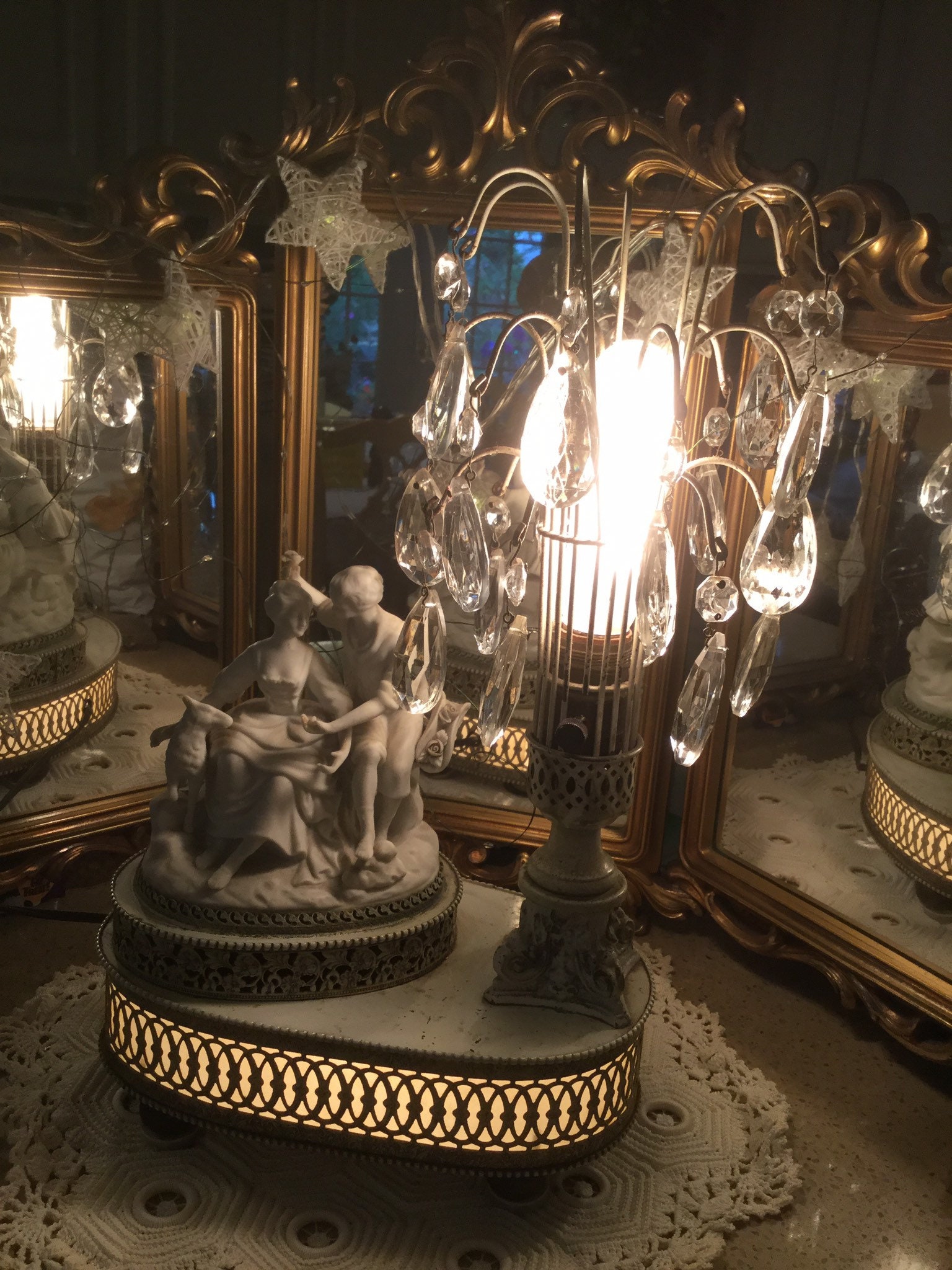 Vintage Victorian Crystal Fountain Lamp - Etsy