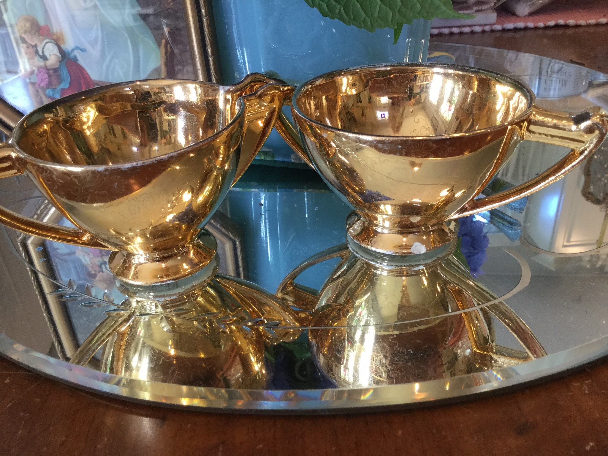 Vintage 22k Gold Creamer and Sugar Lady Hamilton - Etsy