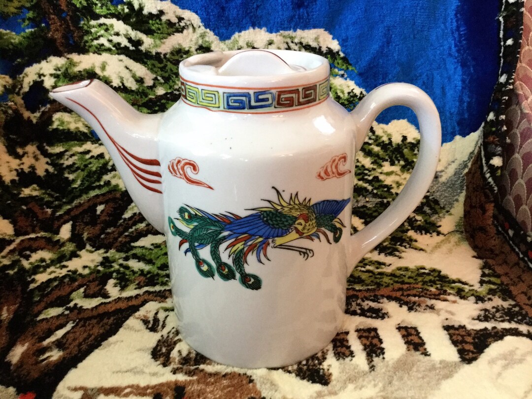 Asian Phoenix Dragon Porcelain Teapot - Etsy