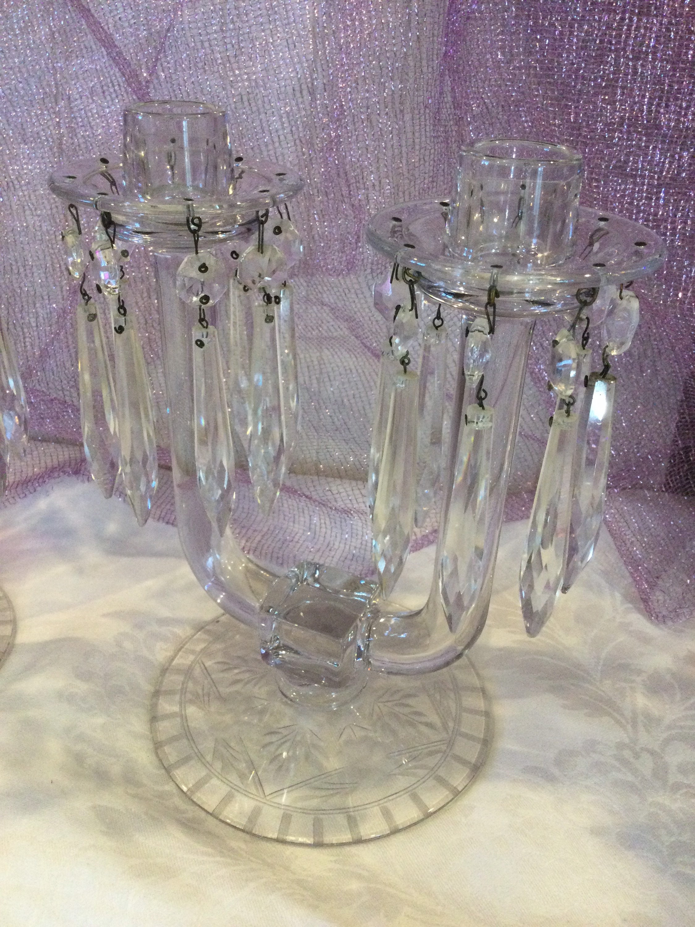 Pair Vintage Cut Engraved Crystal Prism Candlesticks - Etsy