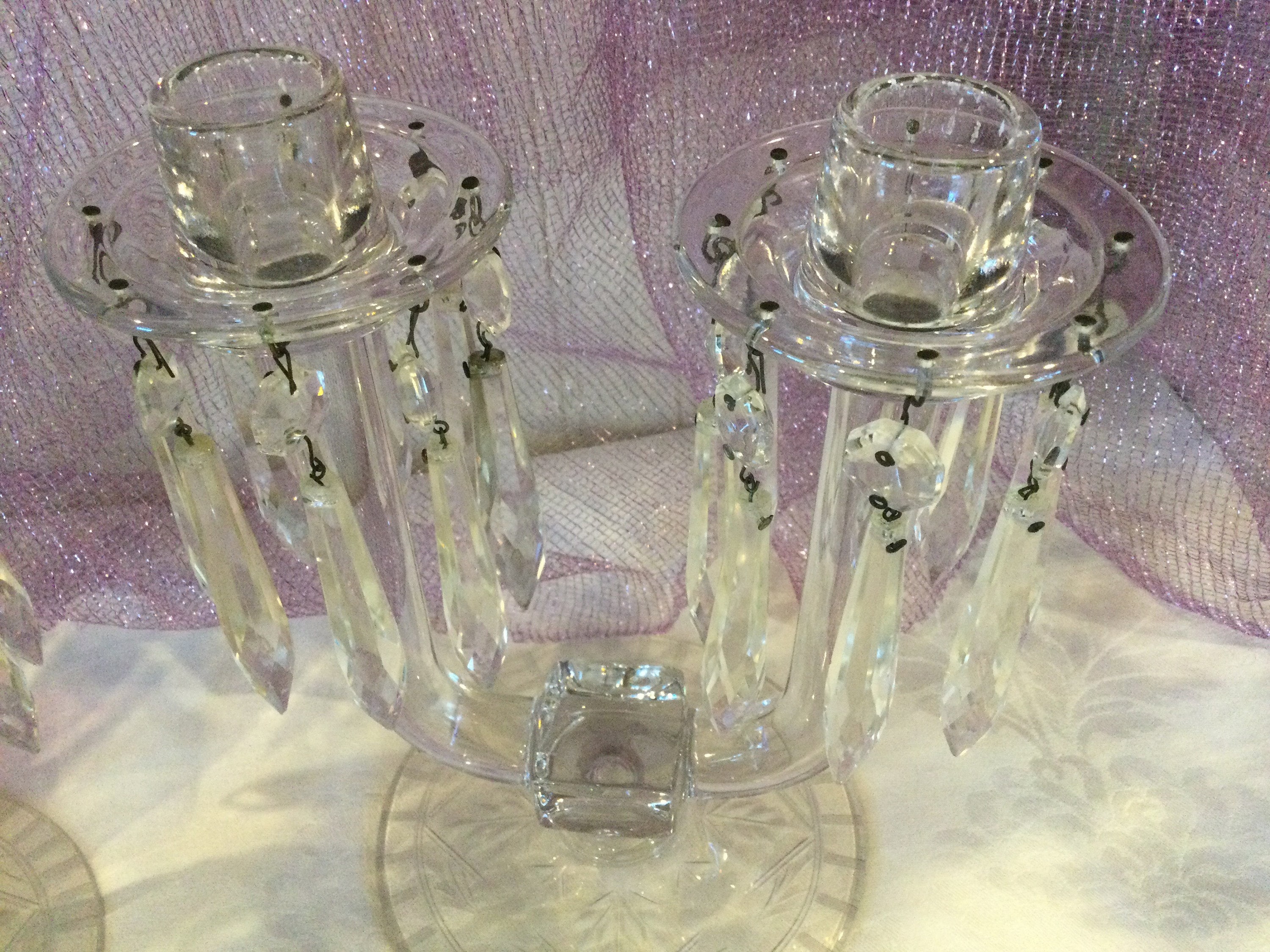 Pair Vintage Cut Engraved Crystal Prism Candlesticks - Etsy