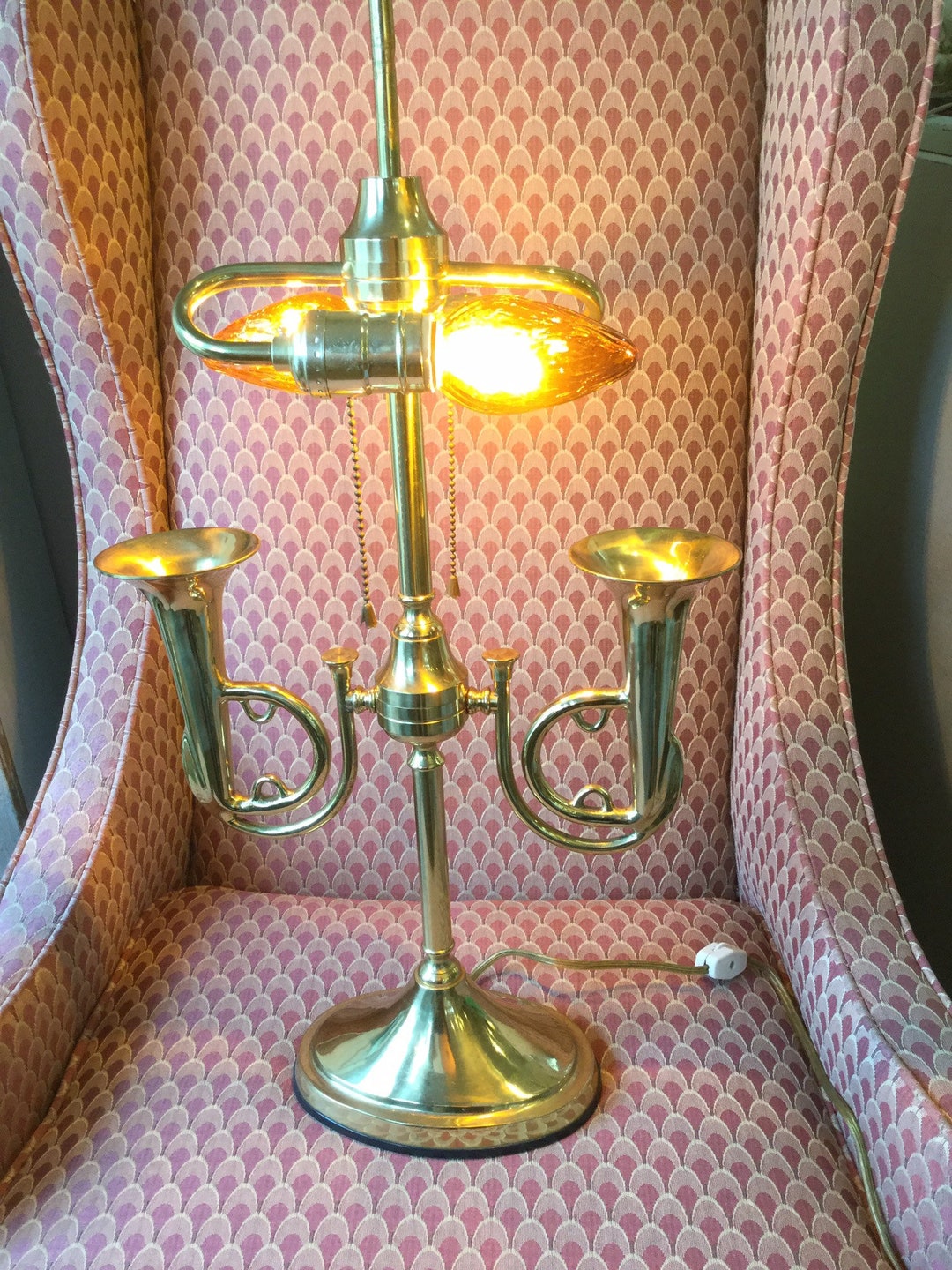 Vintage Solid Brass French Horn Lamp - Etsy