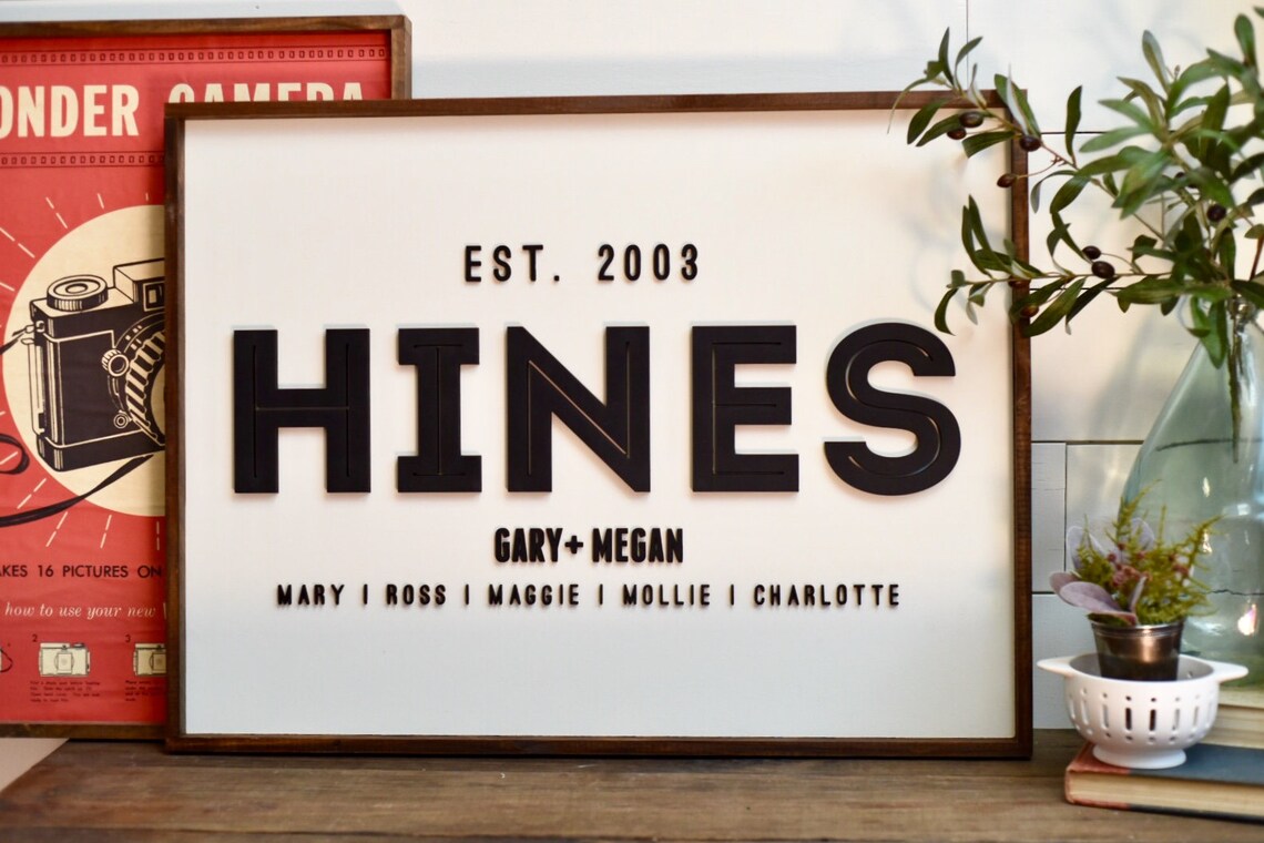 SMALL Modern Style Custom Name Sign Last Name Established Date | Etsy