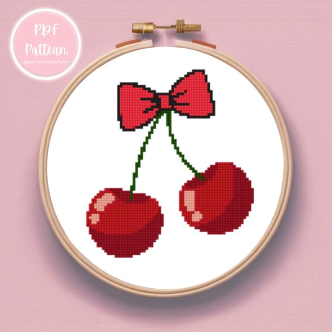 Cherry and Bow Cross Stitch Pattern - Etsy