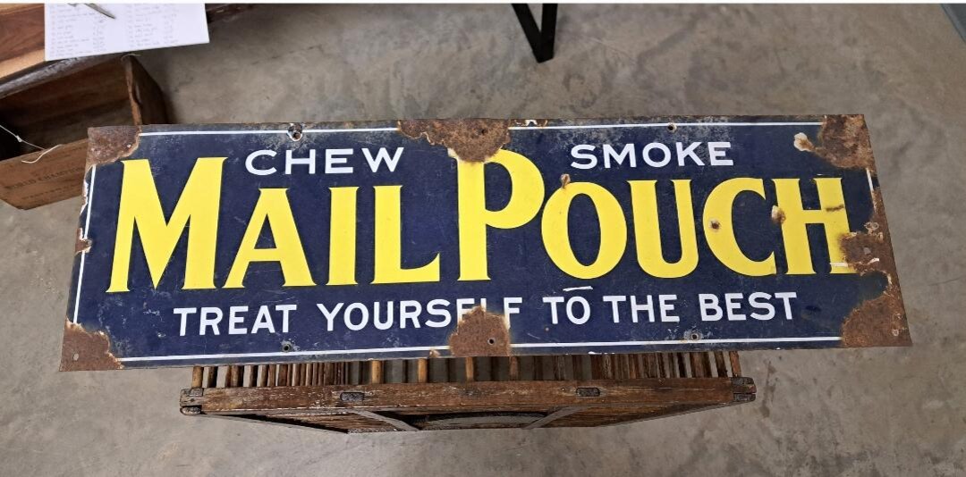 Early Porcelain " Chew Mail Pouch " Tobacco Sign Advertising Antique - Etsy