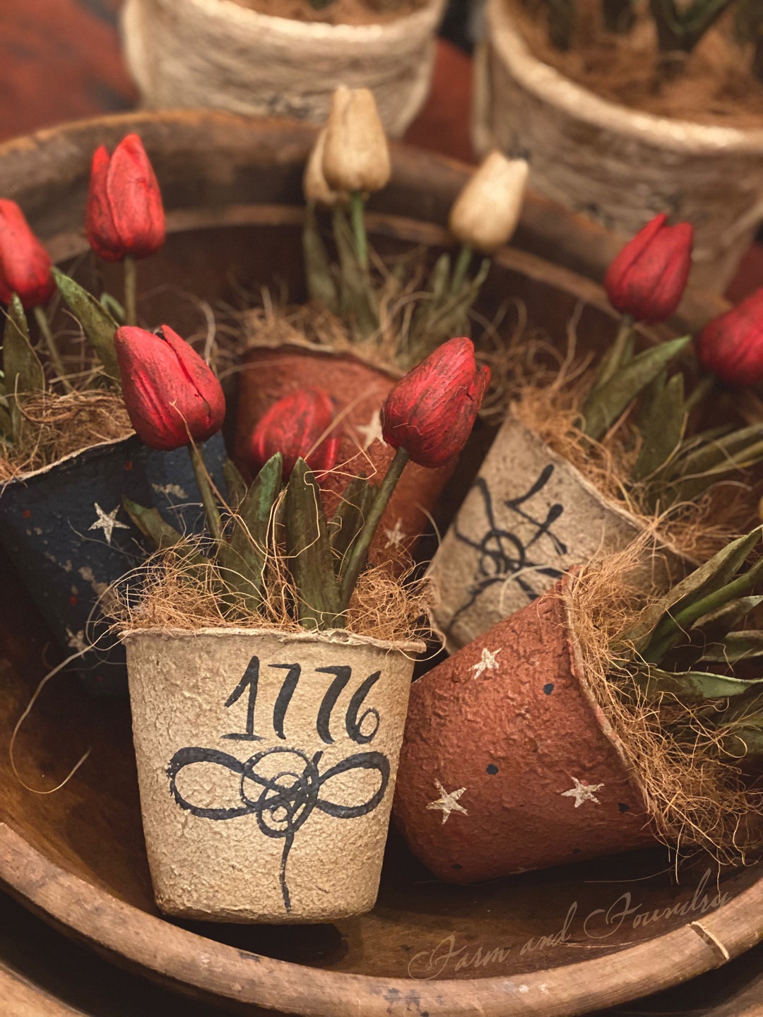 Patriotic Prim Pots Grubby Tulips Spring Decor Patriotic Decor Memorial ...