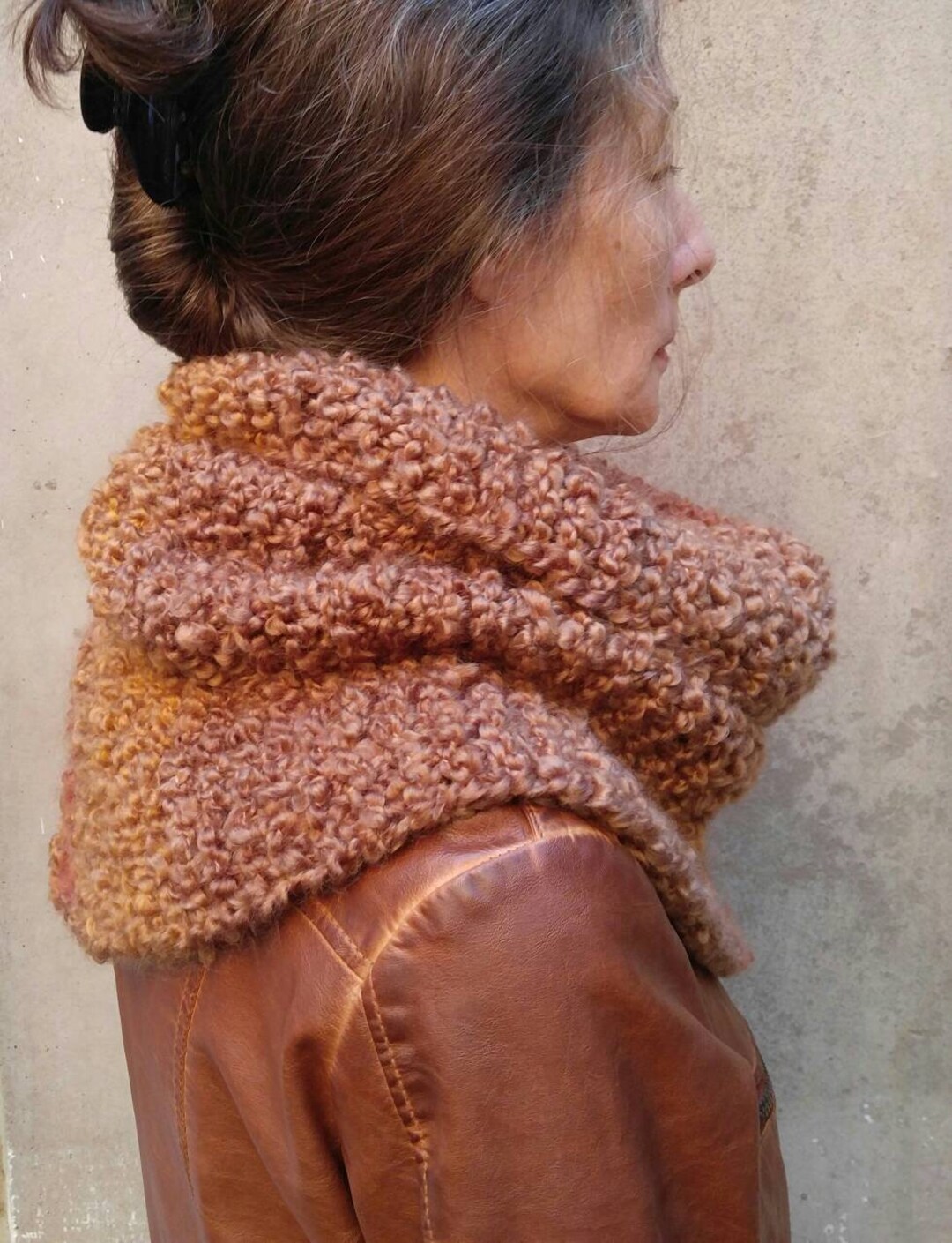Rust Winter Cowl, Chunky Knit Neck Warmer, Rust Snood, Men's Buttoned ...