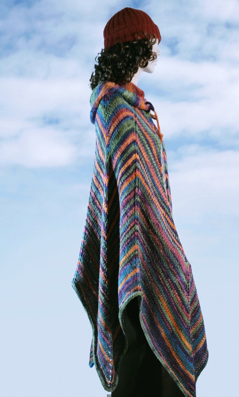 Hooded Poncho Women's Knitting Pattern Colorful Hooded - Etsy