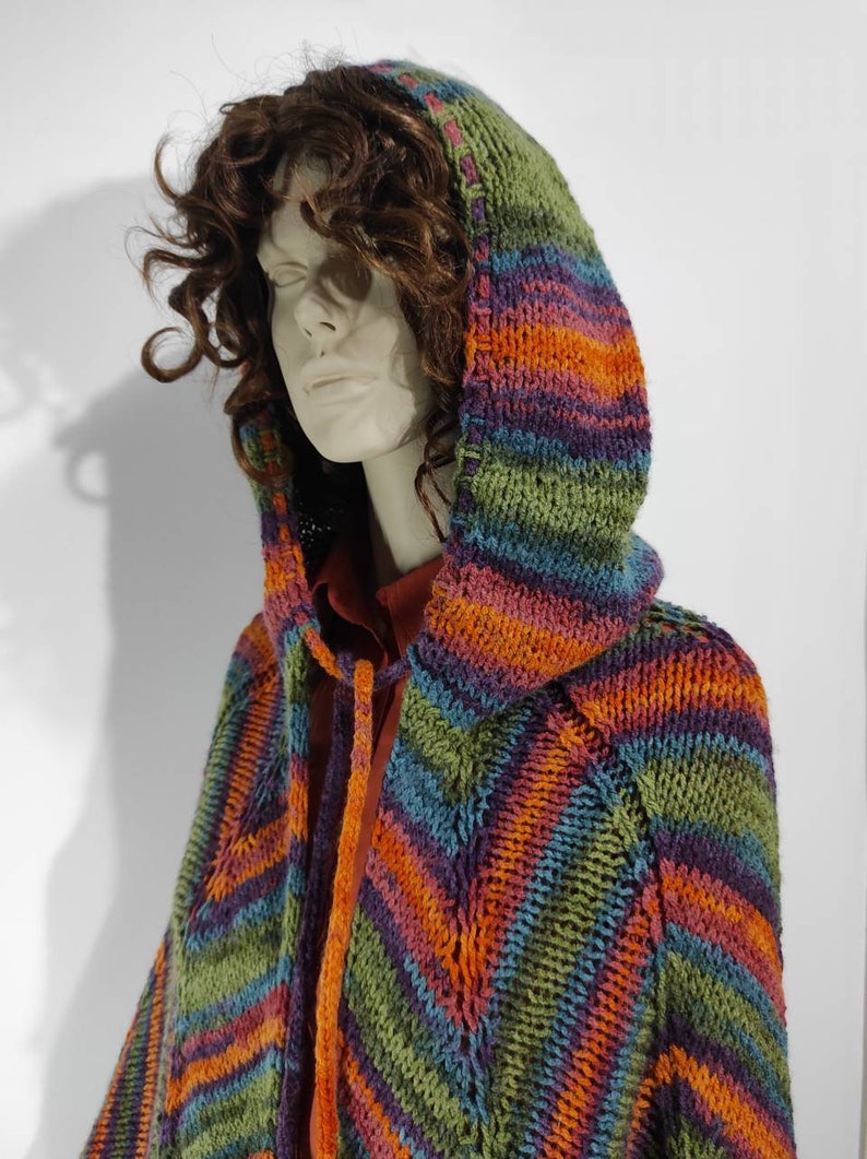 Hooded Poncho Women's Knitting Pattern Colorful Hooded - Etsy