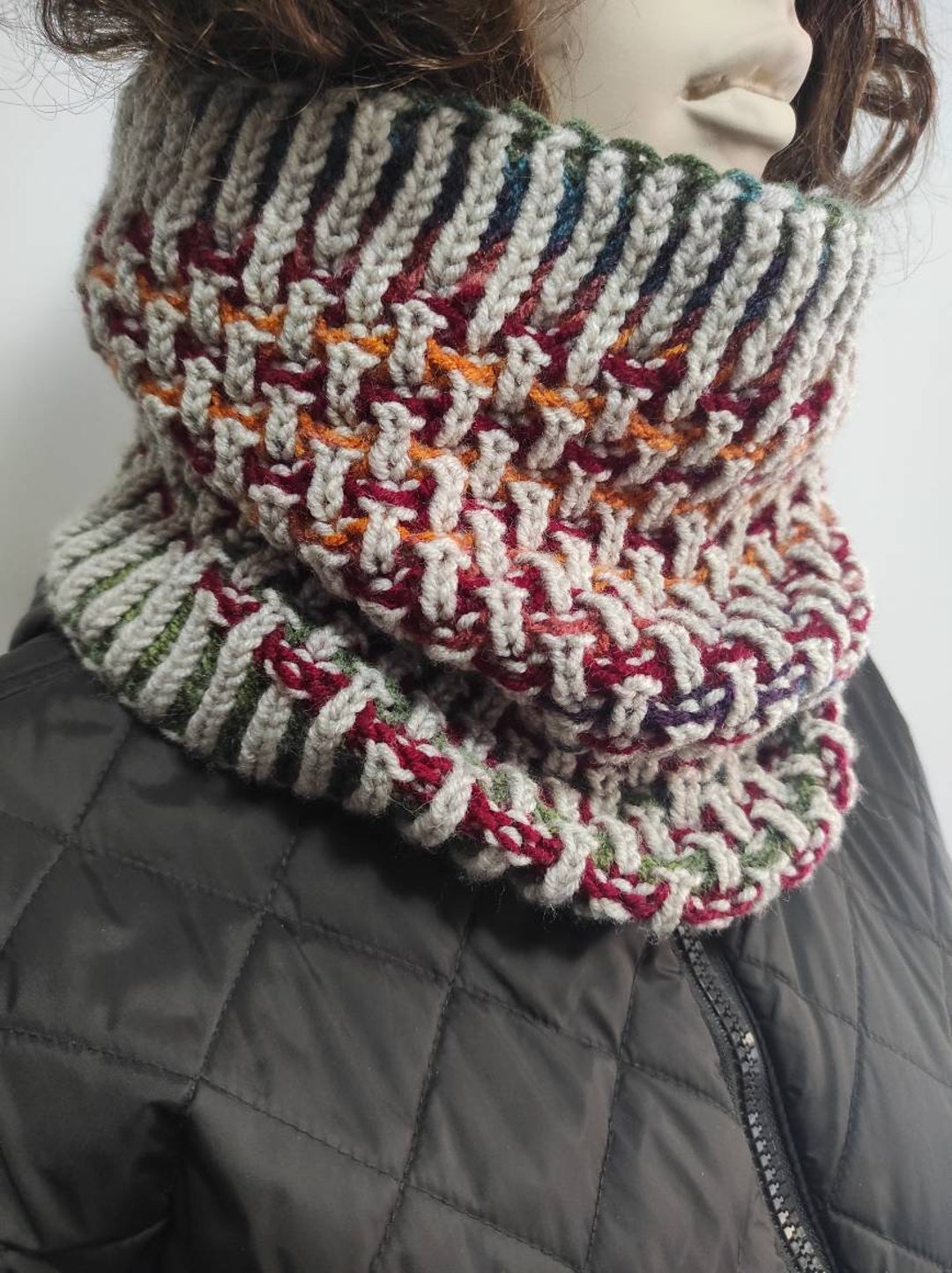 Cowl Knitting Pattern, Colorful Neck Warmer PDF, Brioche Knit Cowl ...