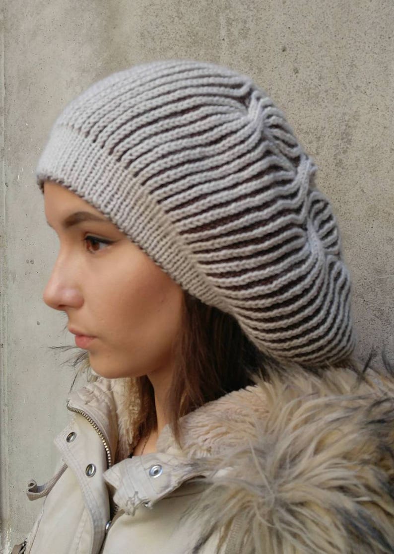 Brioche Knit Beret Pattern: Two-color Slouchy Hat (PDF) - Etsy
