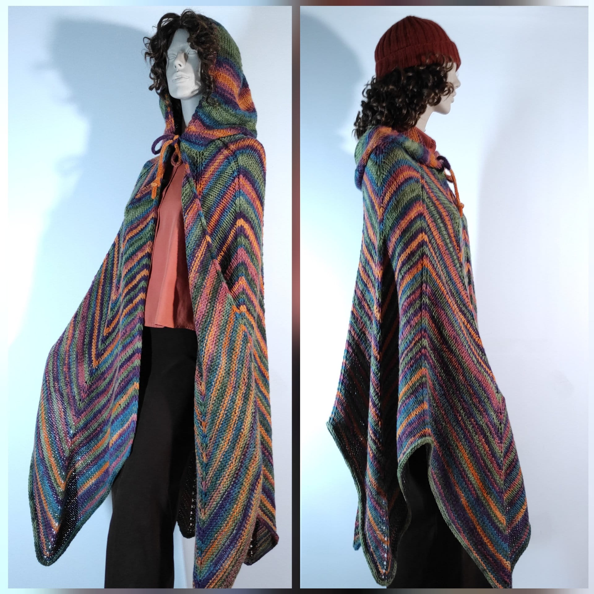 Hooded Poncho Women's Knitting Pattern Colorful Hooded - Etsy UK