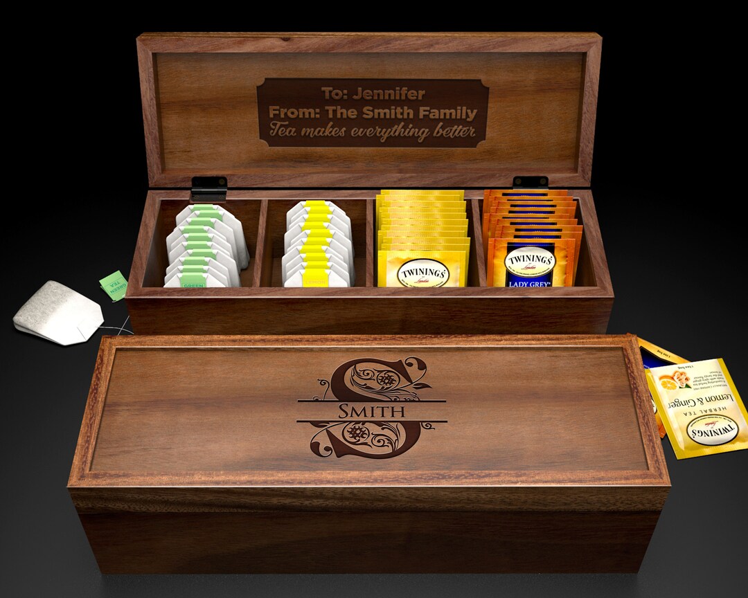 Personalized Tea Box, Rustic Wood Tea Box, Custom Tea, Tea Lovers Gift ...