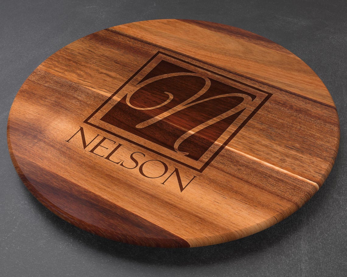 Personalized Acacia Wood Lazy Susan, Engraved Monogram, Wedding Gift - Etsy