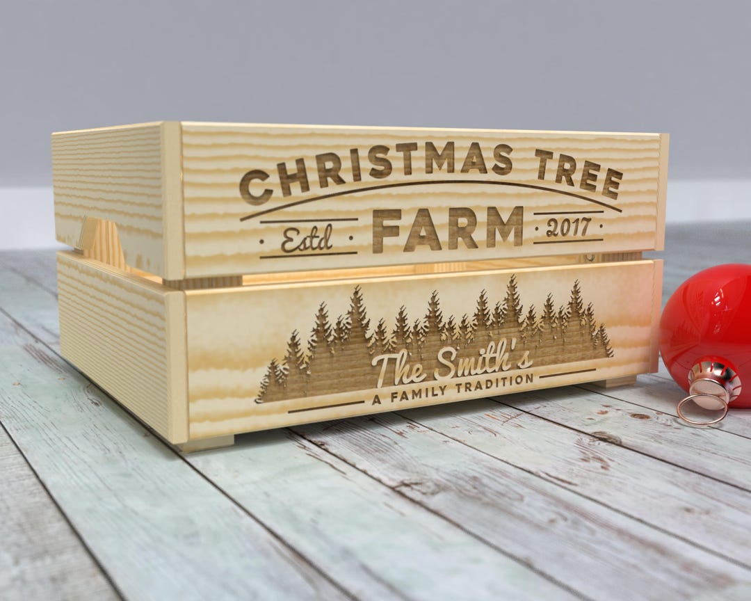 Personalized Christmas Tree Farm Crate, Engraved Wood Box - Etsy