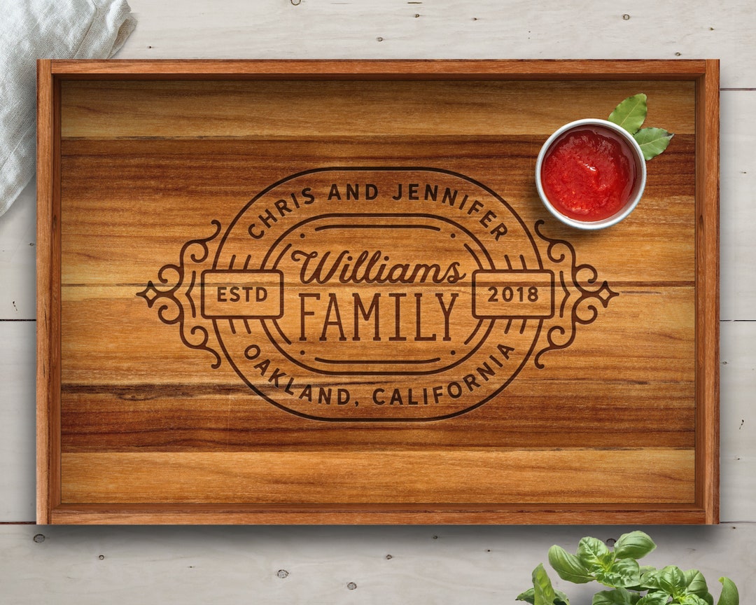 Serving Tray, Teak, Custom Serving Tray, Tray With Handles, Engraved ...