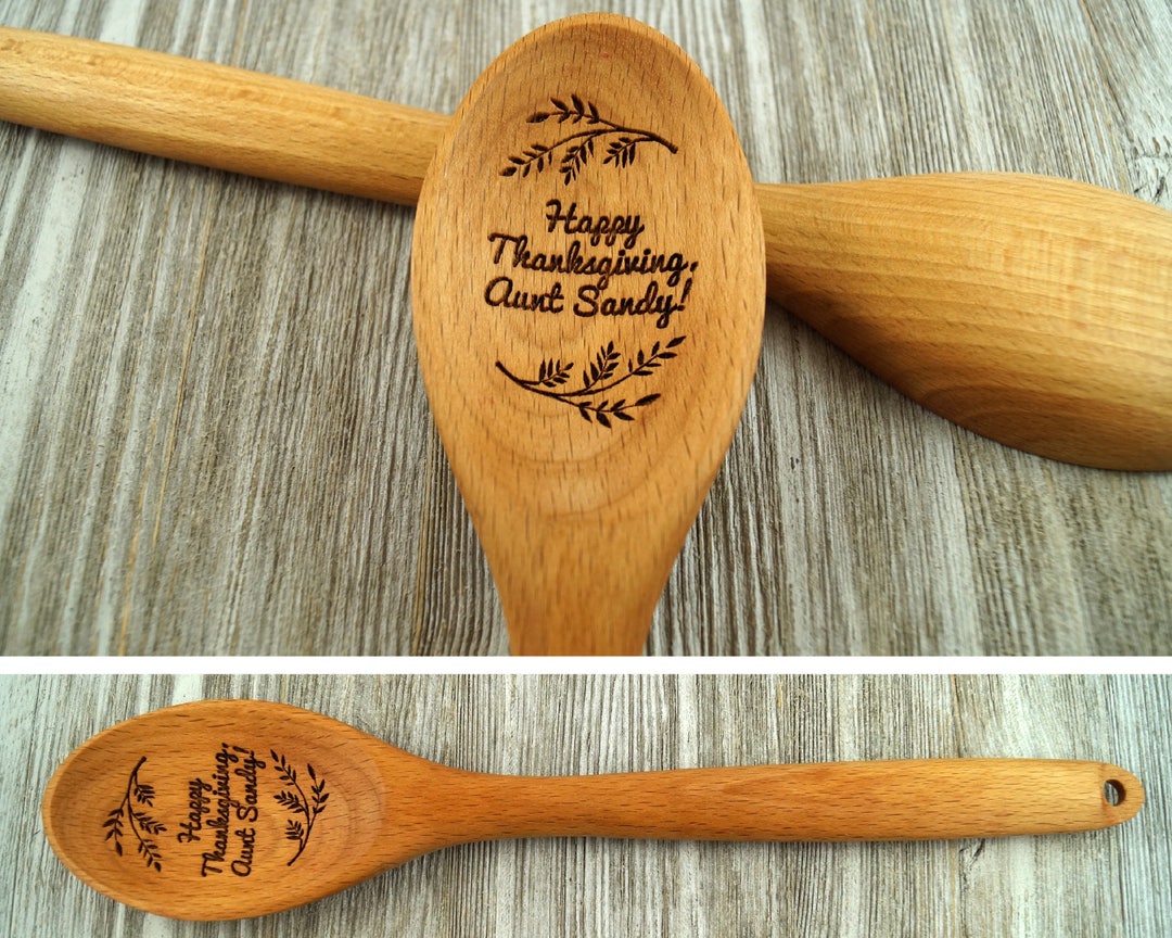 Personalized Thanksgiving Wooden Spoon, Engraved Beech Wood - Etsy