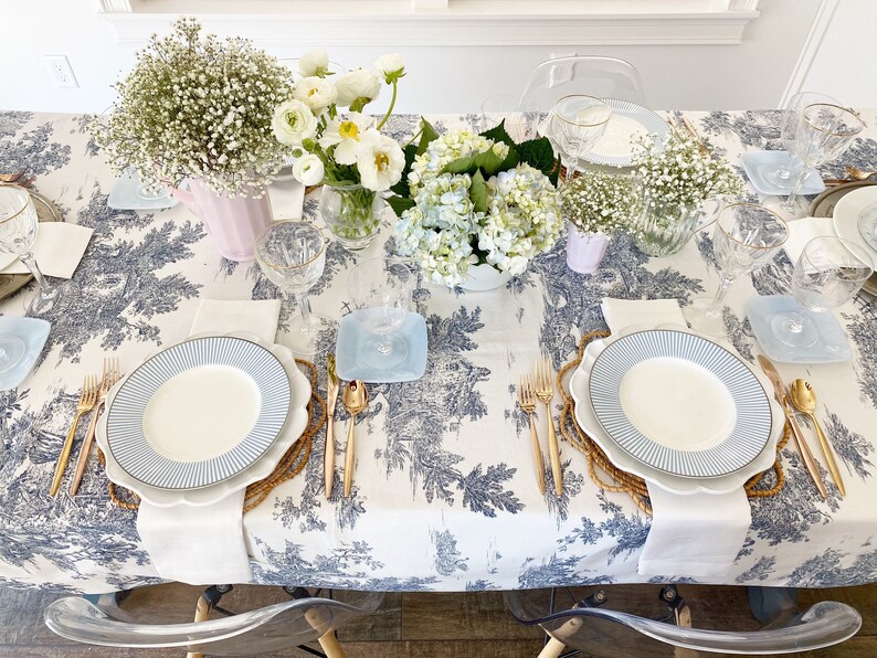 Italian Washed Cotton Blue Toile Baby Shower Tablecloth Blue - Etsy