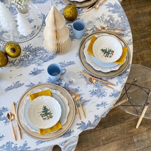 Italian Washed Cotton Blue Toile Holiday Tablecloth | Coastal Grandma ...