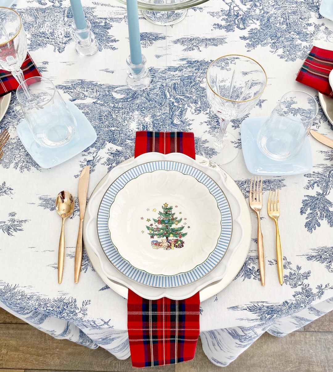 Italian Washed Cotton Blue Toile Christmas Tablecloth | Coastal Grandma ...