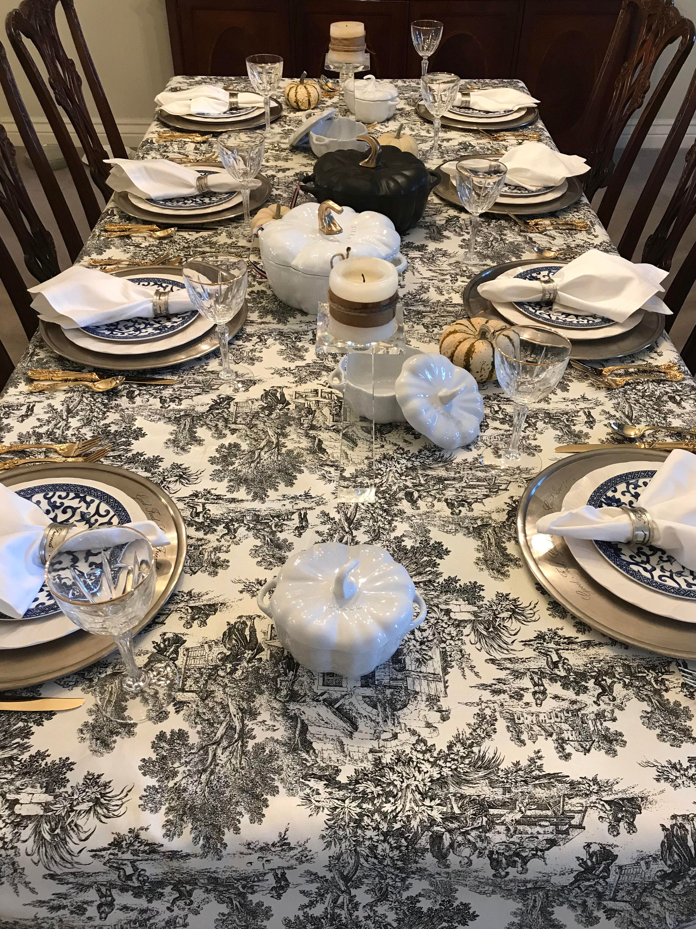 Black and White Toile Tablecloth, French Toile Tablecloth, Thanksgiving ...