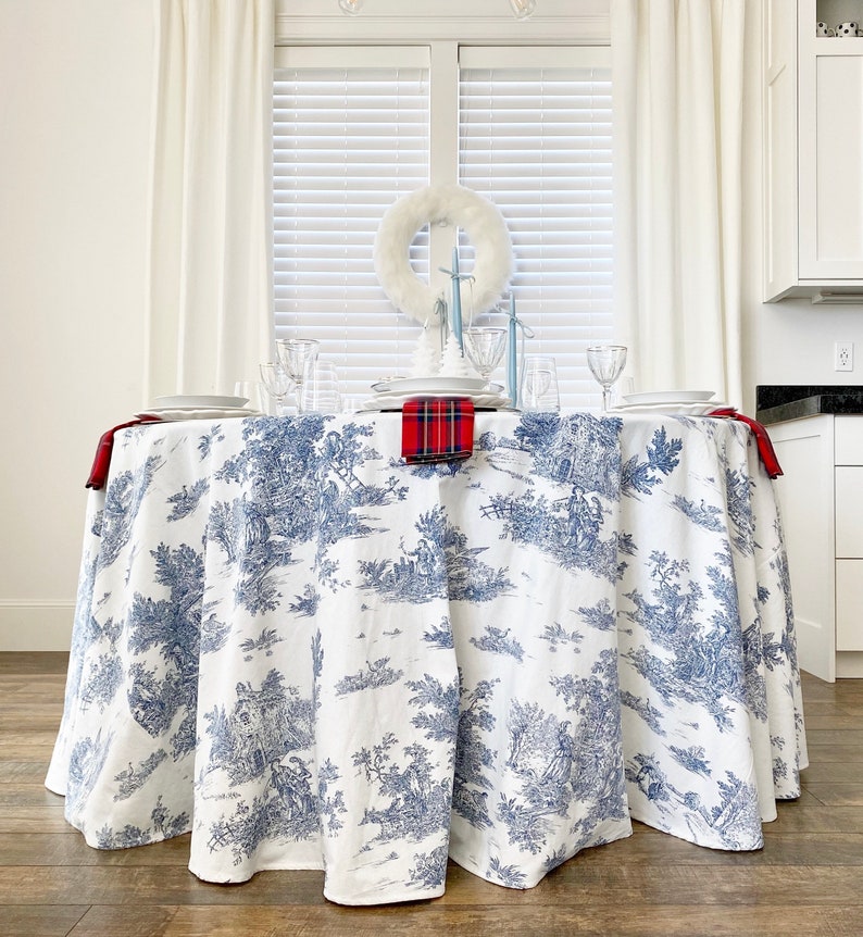 Italian Washed Cotton Blue Toile Christmas Tablecloth - Etsy