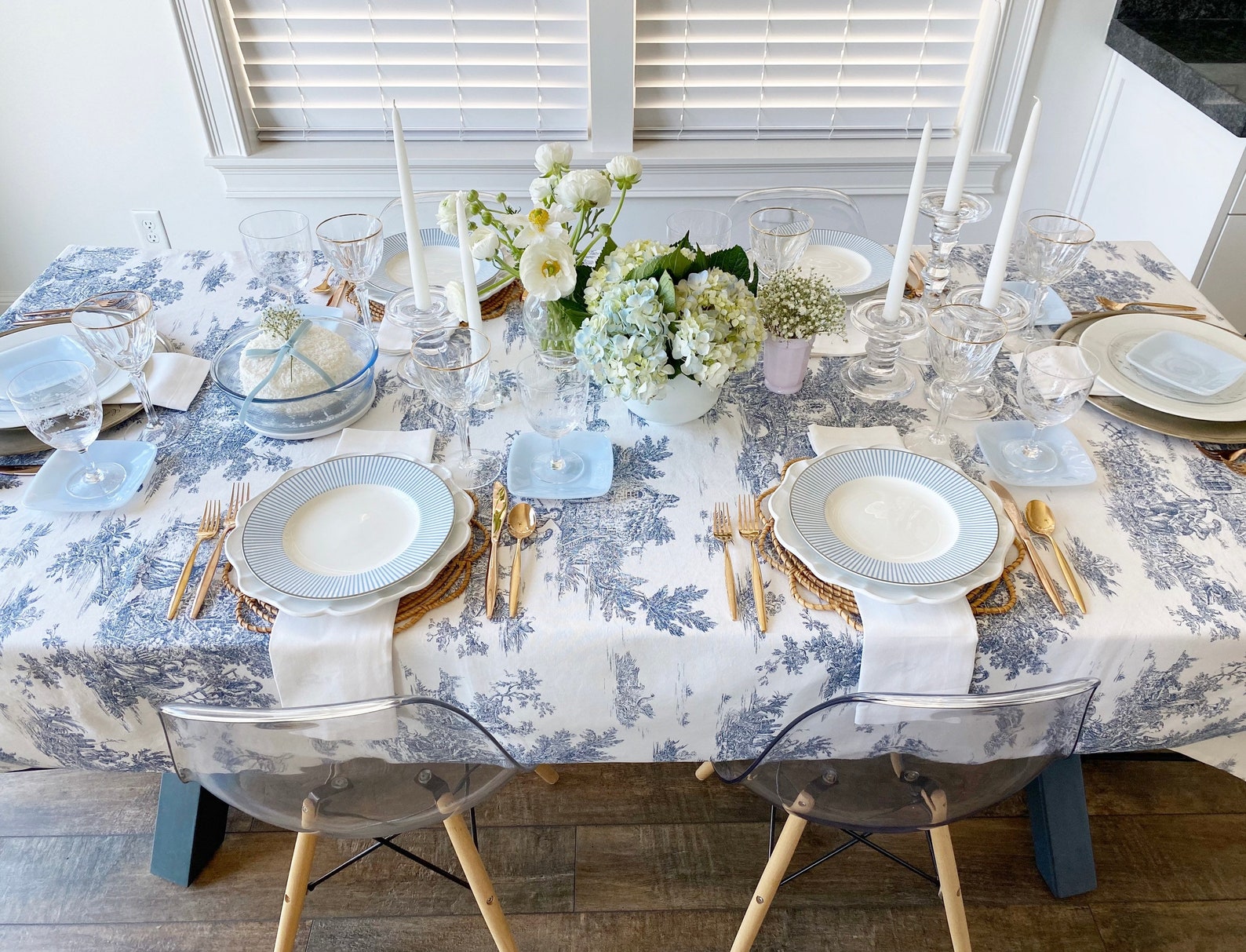 Italian Washed Cotton Blue Toile Baby Shower Tablecloth | Blue & White ...