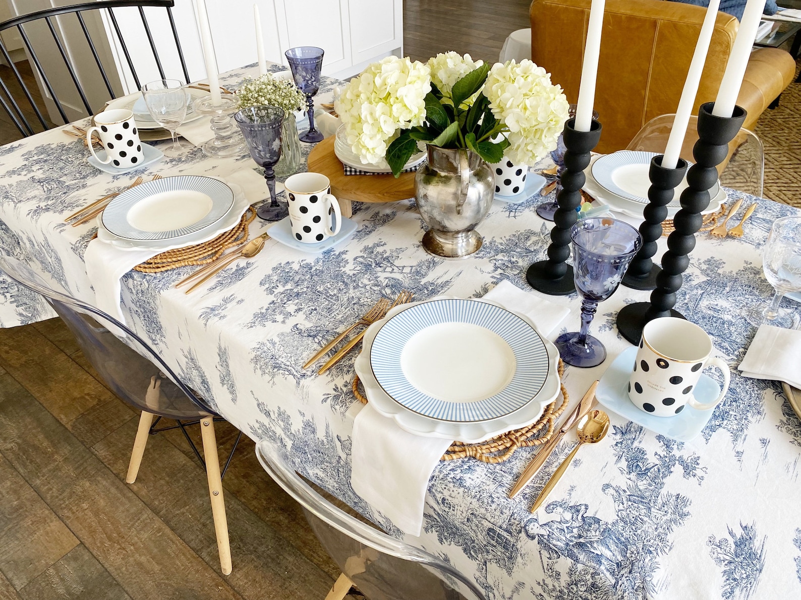 Italian Washed Cotton Blue Toile Baby Shower Tablecloth | Blue & White ...