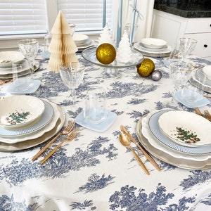 Italian Washed Cotton Blue Toile Holiday Tablecloth | Coastal Grandma ...