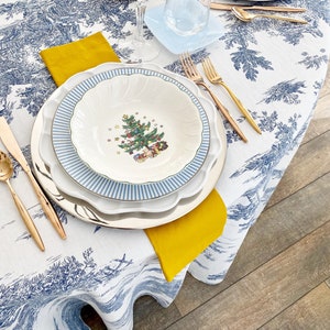 Italian Washed Cotton Blue Toile Holiday Tablecloth | Coastal Grandma ...