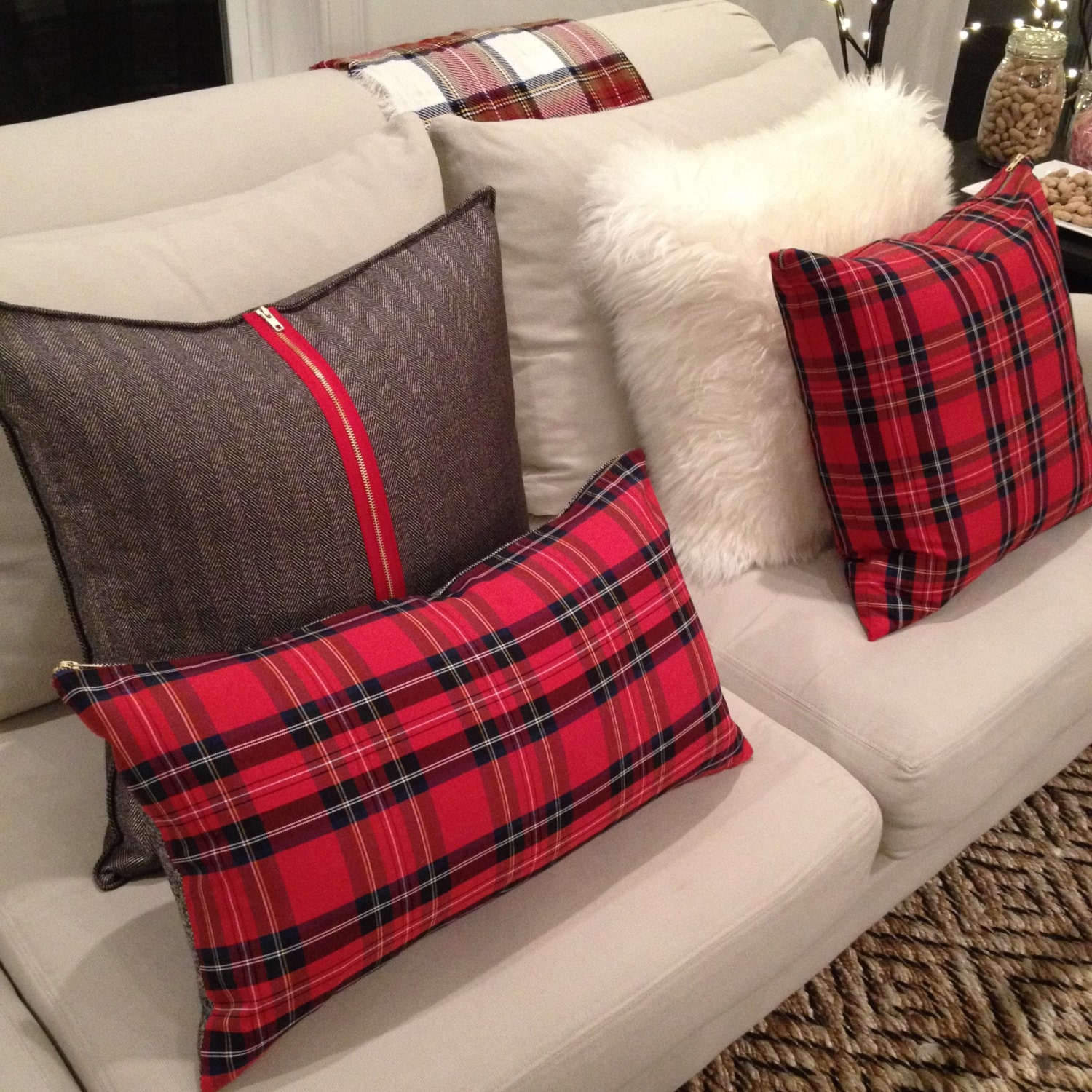 Red Plaid Lumbar Pillow Cover, Christmas Plaid Pillow Cover, Stewart ...