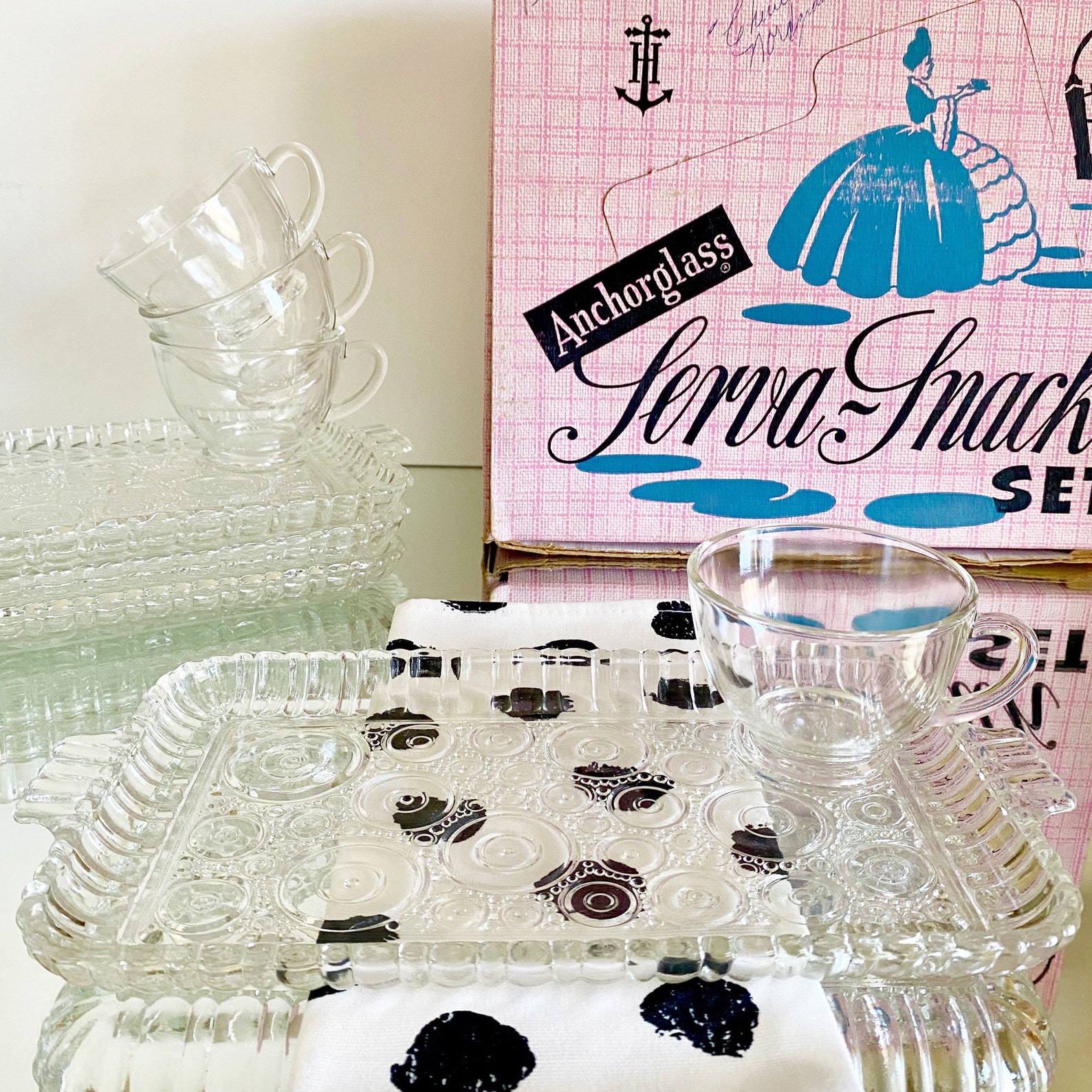 1950s Serva-snack Set Vintage Colonial Lady Pattern | Etsy