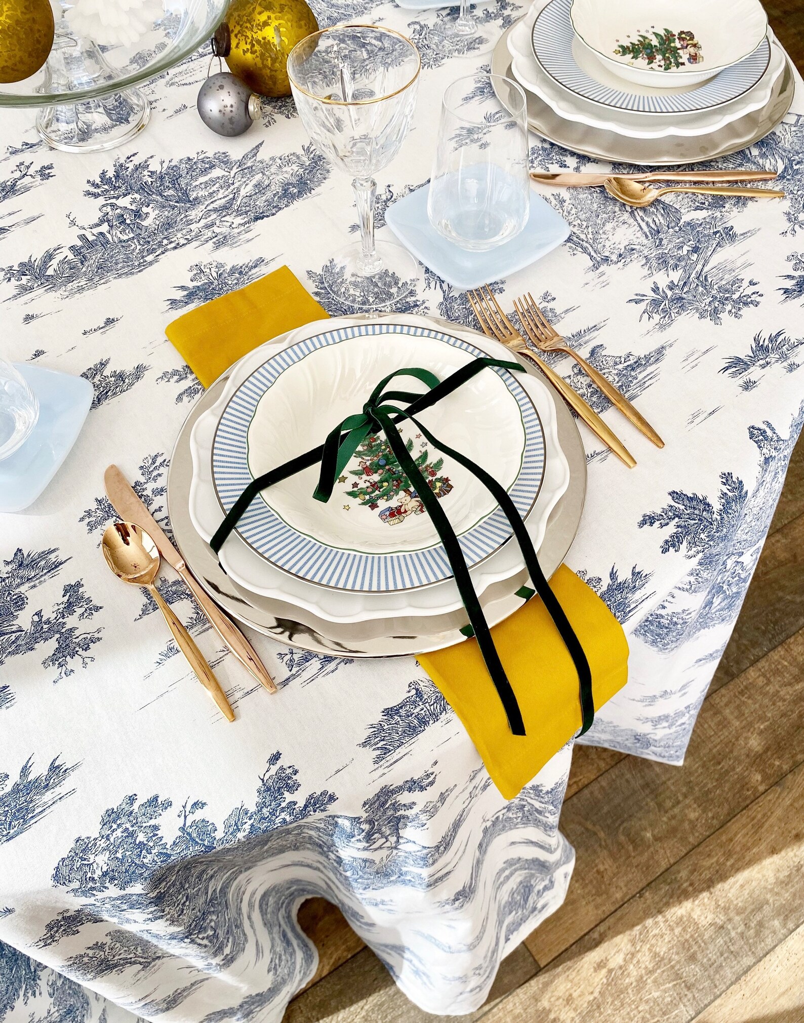 Italian Washed Cotton Blue Toile Holiday Tablecloth Coastal - Etsy