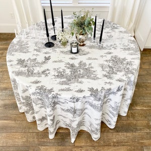 Round Italian Washed Cotton Toile Wedding Tablecloth | Fall, Winter ...