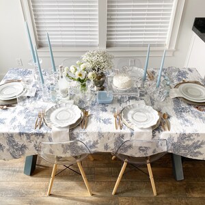 Italian Washed Cotton Blue Toile Tablecloth | Wedding, Bridal ...