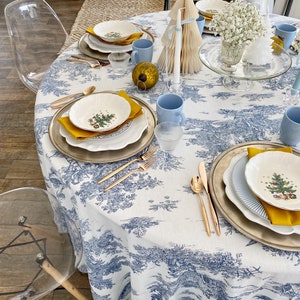 Italian Washed Cotton Blue Toile Holiday Tablecloth | Coastal Grandma ...