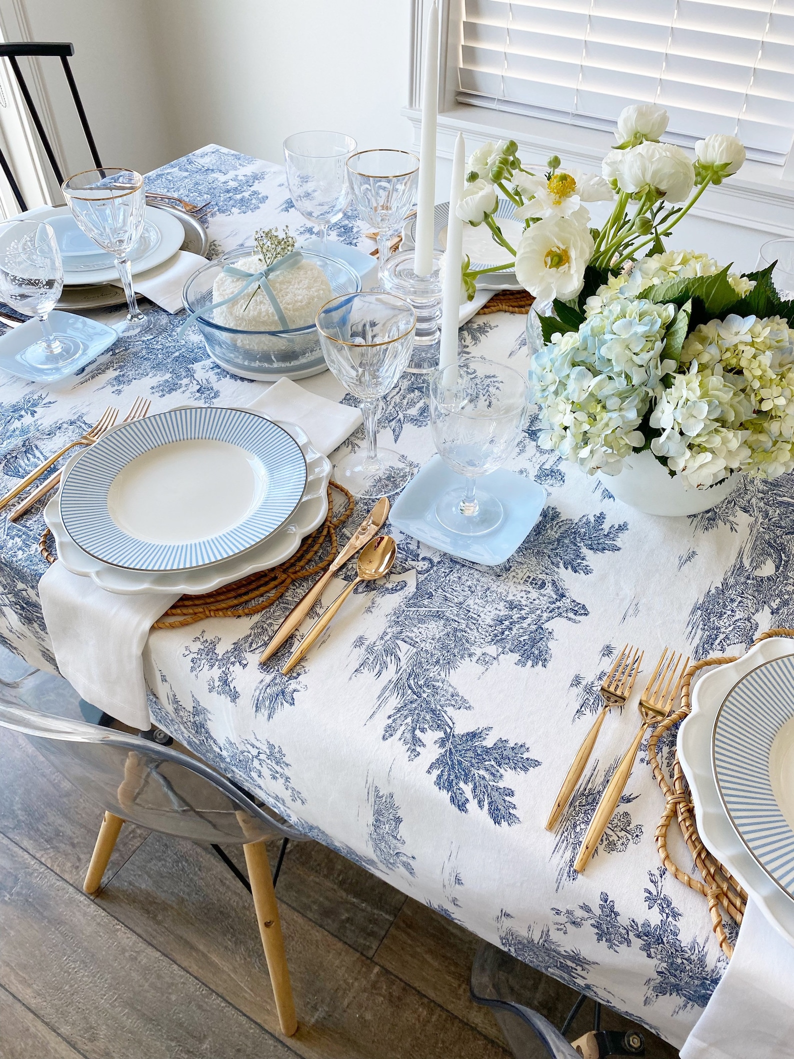 Italian Washed Cotton Blue Toile Baby Shower Tablecloth | Blue & White ...