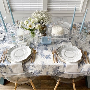 Italian Washed Cotton Blue Toile Tablecloth | Wedding, Bridal ...