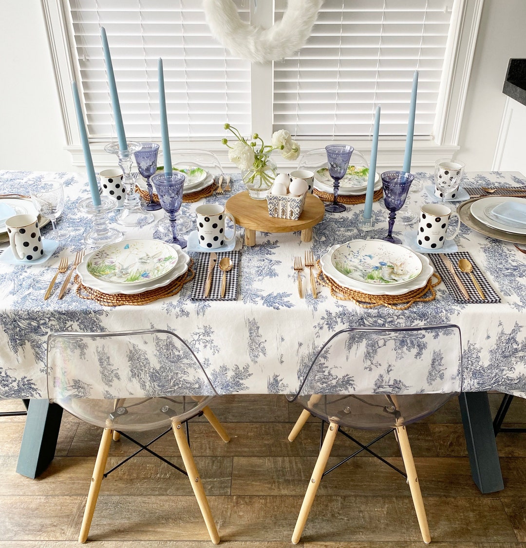 Italian Washed Cotton Blue Toile Easter Tablecloth | Spring, Blue ...